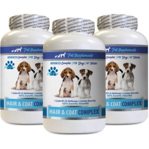 PET SUPPLEMENTS Coat Health Dog Treats - Dogs Hair and Coat Complex - Advanced Skin Relief - Good for Nails - Vitamin a for Dogs - 3 Bottles (180 Tablets)