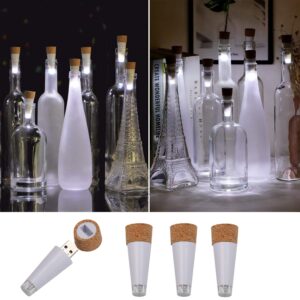 kzobyd 4 pack rechargeable bottle lights mini cork shaped craft lights usb powered fairy cork lights for wine bottles party décor christmas halloween wedding (white)