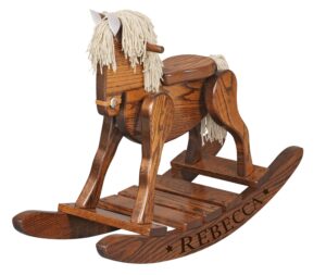 lifesong milestones personalized solid oak wooden rocking horse cherry toy for toddlers childrens and kids housewarming nursery gift decorations handcrafted in the usa size: 34" l x 11.5" w x 24" h.