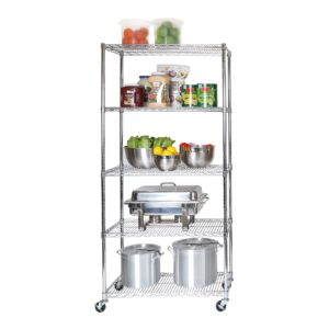 seville classics ultradurable commercial-grade 5-tier nsf-certified steel wire shelving with wheels, 36" w x 18" d - chrome