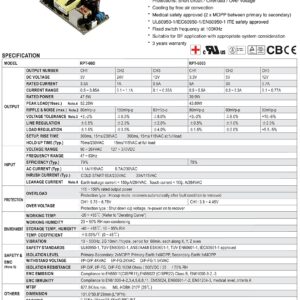 Mean Well Original RPT-60C Triple Output Medical Type Power Supply +/-15V 5V 0.5A 1.5A 4A 50W