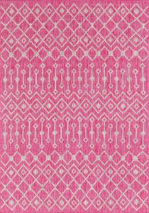 unique loom outdoor trellis collection area rug - tribal trellis (5' 1" x 8' rectangle, fuschia/ gray)