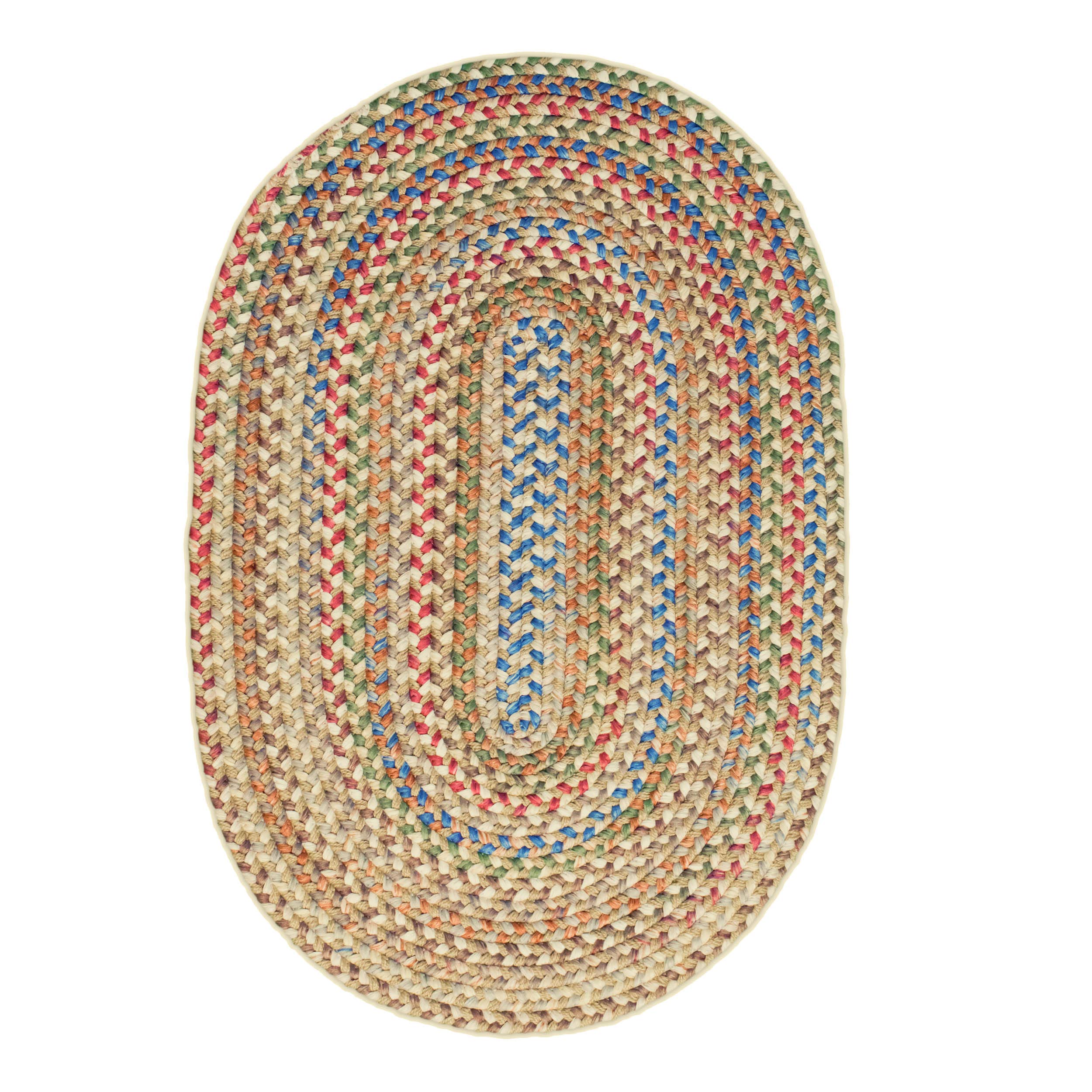 Super Area Rugs Roxbury American Made Braided Rug for Indoor Outdoor Spaces, Straw Beige/Natural Multi, 2' X 3' Oval