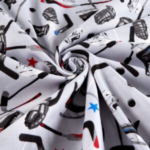 Mook Cotton Hockey Stick Helmets Pucks Grey Quilt Fabric