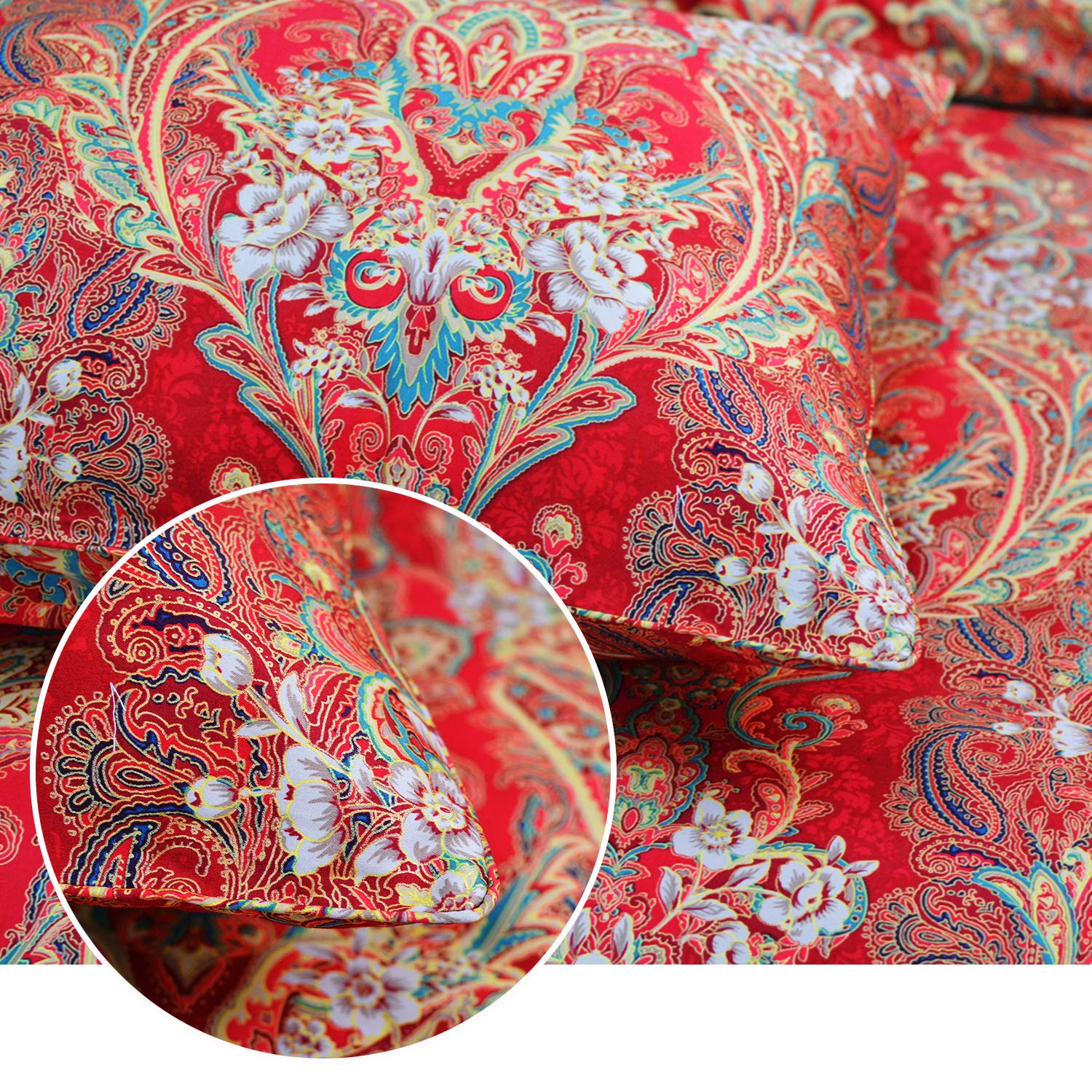 Softta Boho Bedding California King 3 Pcs Paisley Damask Pattern Bohemian Duvet Covers Quality red and Gold 100% Egyptian Cotton 1000 Thread Count Super Soft