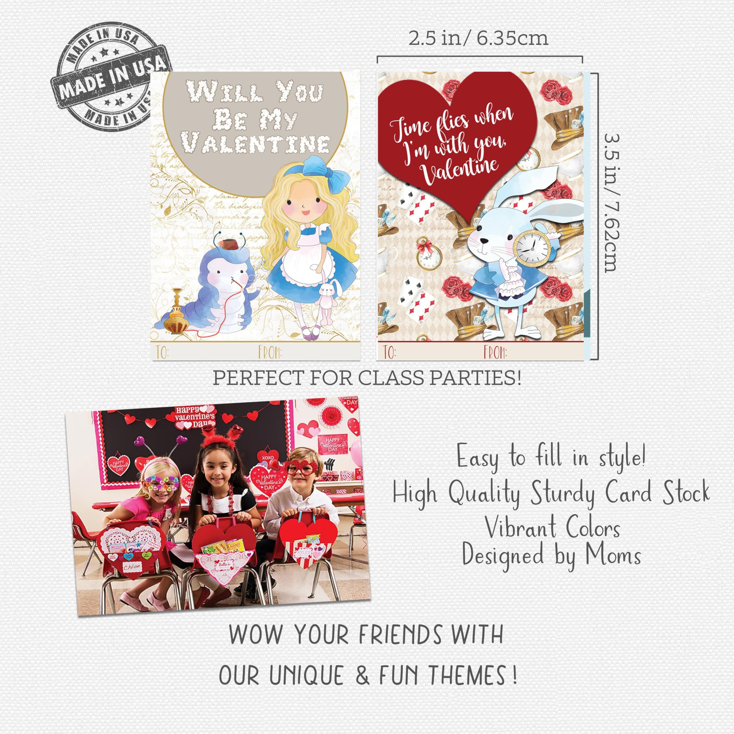 Silly Goose Gifts Alice Wonderland Themed Valentine Day Classroom Sharing Card Set (21 Included)