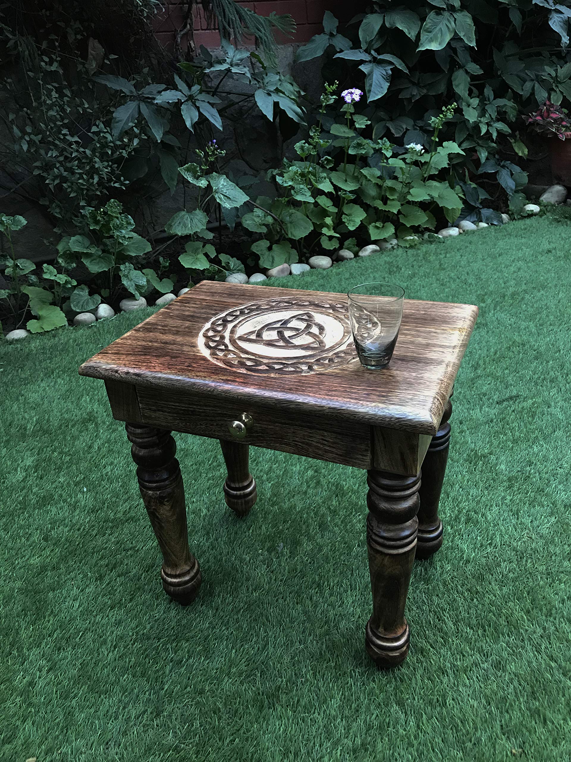 SAVON Wooden Side end Table Square Art Deco Carved