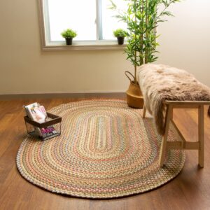 Super Area Rugs Roxbury American Made Braided Rug for Indoor Outdoor Spaces, Straw Beige/Natural Multi, 2' X 3' Oval