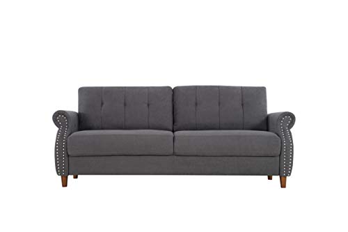 Container Furniture Direct Briscoe Ultra Modern Upholstered Button Tufted Back Living Room Loveseat, 79.53" Grey