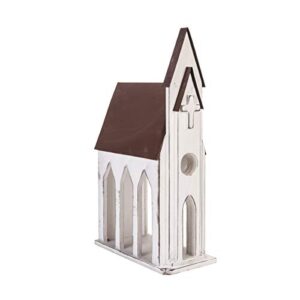 gallerie ii 17.9" rustic white church w/brown roof christmas card iron mail holder xmas festive winter holidays table tabletop seasons greetings family spiritual holy trinity cross home decor