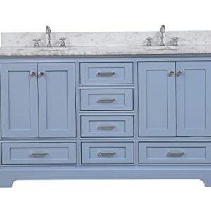 Kitchen Bath Collection Harper 60-inch Double Bathroom Vanity (Carrara/Powder Blue): Includes Powder Blue Cabinet with Authentic Italian Carrara Marble Countertop and White Ceramic Sinks