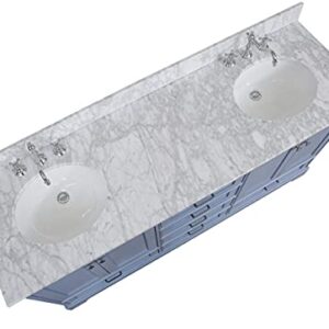 Kitchen Bath Collection Harper 72-inch Double Bathroom Vanity (Carrara/Powder Blue): Includes Powder Blue Cabinet with Authentic Italian Carrara Marble Countertop and White Ceramic Sinks