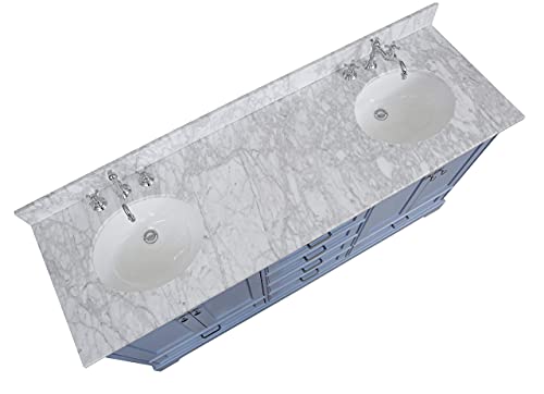 Kitchen Bath Collection Harper 72-inch Double Bathroom Vanity (Carrara/Powder Blue): Includes Powder Blue Cabinet with Authentic Italian Carrara Marble Countertop and White Ceramic Sinks