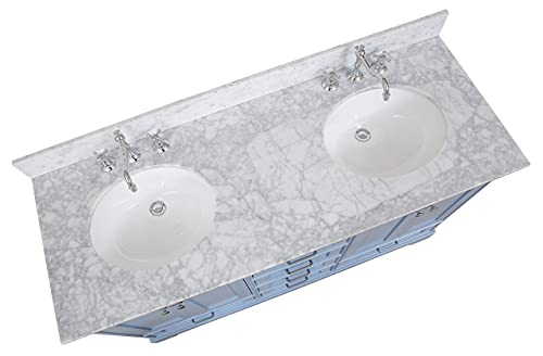 Kitchen Bath Collection Harper 60-inch Double Bathroom Vanity (Carrara/Powder Blue): Includes Powder Blue Cabinet with Authentic Italian Carrara Marble Countertop and White Ceramic Sinks