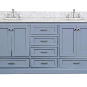 Kitchen Bath Collection Harper 72-inch Double Bathroom Vanity (Carrara/Powder Blue): Includes Powder Blue Cabinet with Authentic Italian Carrara Marble Countertop and White Ceramic Sinks