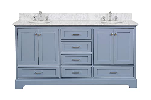 Kitchen Bath Collection Harper 72-inch Double Bathroom Vanity (Carrara/Powder Blue): Includes Powder Blue Cabinet with Authentic Italian Carrara Marble Countertop and White Ceramic Sinks