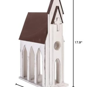 GALLERIE II 17.9" Rustic White Church w/Brown Roof Christmas Card Iron Mail Holder Xmas Festive Winter Holidays Table Tabletop Seasons Greetings Family Spiritual Holy Trinity Cross Home Decor