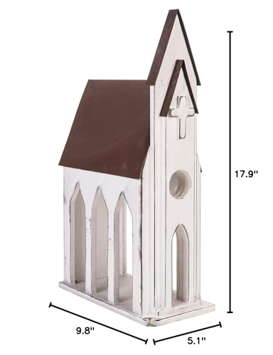 GALLERIE II 17.9" Rustic White Church w/Brown Roof Christmas Card Iron Mail Holder Xmas Festive Winter Holidays Table Tabletop Seasons Greetings Family Spiritual Holy Trinity Cross Home Decor