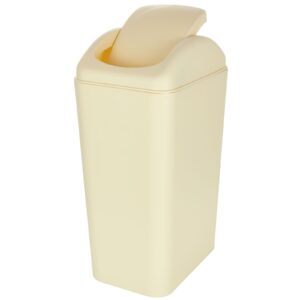 cbtone 12 liter / 3 gallon plastic trash can with lid, small garbage can waste can for office, bathroom, bedroom - cream-coloured