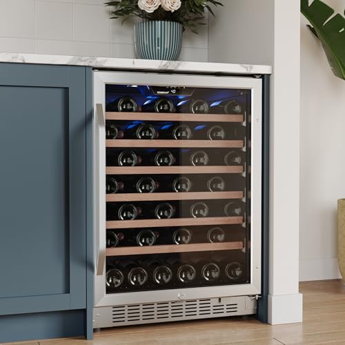 EdgeStar CWR532SZ 24 Inch Wide 53 Bottle Built-In Single Zone Wine Cooler with Reversible Door and LED Lighting - Stainless Steel