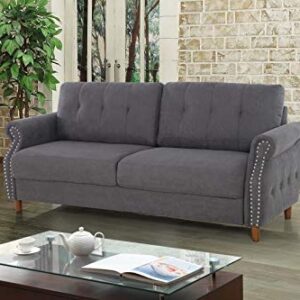 Container Furniture Direct Briscoe Ultra Modern Upholstered Button Tufted Back Living Room Loveseat, 79.53" Grey