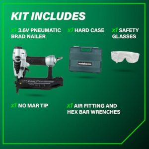 Metabo HPT Brad Nailer Kit | Pro Preferred Brand of Pneumatic Nailers | 18 Gauge | Accepts 5/8 to 2-Inch Brad Nails | Ideal for Trim Work, Furniture Building & Other Finish Applications | NT50AE2