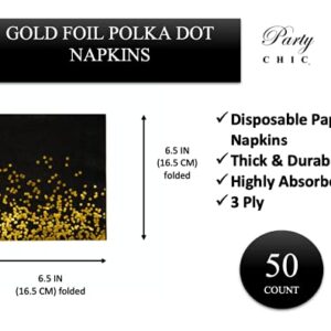 Party Chic Black and Gold Party Supplies Disposable Napkins Gold Dot Confetti Paper Napkins for Birthday Anniversary New Years Graduation Wedding Christmas 3-Ply 50 Pack