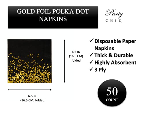 Party Chic Black and Gold Party Supplies Disposable Napkins Gold Dot Confetti Paper Napkins for Birthday Anniversary New Years Graduation Wedding Christmas 3-Ply 50 Pack