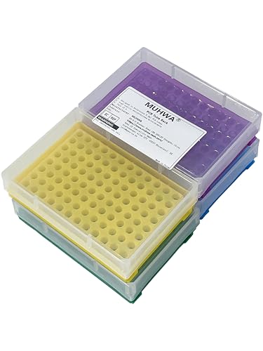 PCR Tube Rack for 0.2ml Micro-Tubes, 8 x 12 Array Pack of 4(Blue/Yellow/Purple/Green)