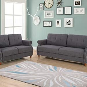 Container Furniture Direct Briscoe Ultra Modern Upholstered Button Tufted Back Living Room Loveseat, 79.53" Grey