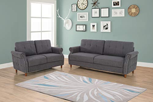 Container Furniture Direct Briscoe Ultra Modern Upholstered Button Tufted Back Living Room Loveseat, 79.53" Grey