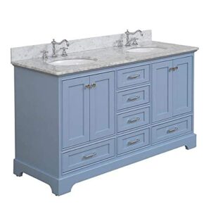 Kitchen Bath Collection Harper 60-inch Double Bathroom Vanity (Carrara/Powder Blue): Includes Powder Blue Cabinet with Authentic Italian Carrara Marble Countertop and White Ceramic Sinks