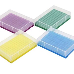 PCR Tube Rack for 0.2ml Micro-Tubes, 8 x 12 Array Pack of 4(Blue/Yellow/Purple/Green)