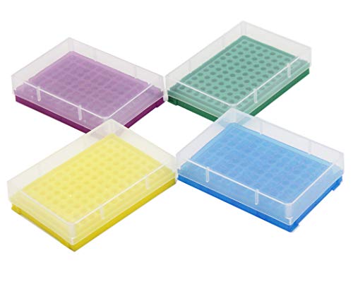 PCR Tube Rack for 0.2ml Micro-Tubes, 8 x 12 Array Pack of 4(Blue/Yellow/Purple/Green)