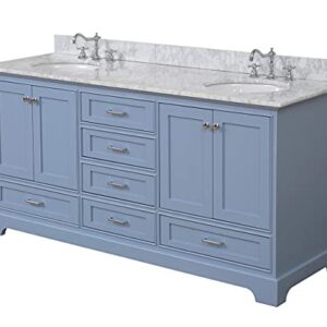 Kitchen Bath Collection Harper 72-inch Double Bathroom Vanity (Carrara/Powder Blue): Includes Powder Blue Cabinet with Authentic Italian Carrara Marble Countertop and White Ceramic Sinks