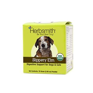 herbsmith organic slippery elm - digestive aid for dogs and cats - constipation and diarrhea relief for dogs and cats - megaesophagus dog aid- 75g