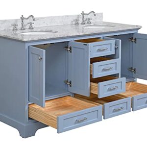 Kitchen Bath Collection Harper 60-inch Double Bathroom Vanity (Carrara/Powder Blue): Includes Powder Blue Cabinet with Authentic Italian Carrara Marble Countertop and White Ceramic Sinks