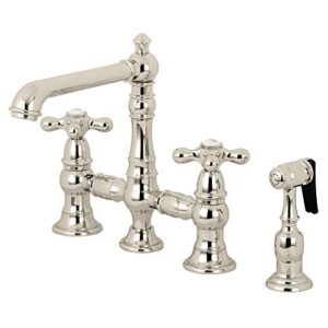 kingston brass ks7276axbs english country bridge kitchen faucet, polished nickel, 8.31 x 8 x 6.88