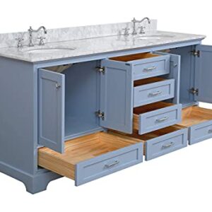 Kitchen Bath Collection Harper 72-inch Double Bathroom Vanity (Carrara/Powder Blue): Includes Powder Blue Cabinet with Authentic Italian Carrara Marble Countertop and White Ceramic Sinks