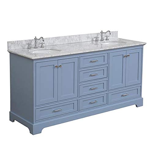 Kitchen Bath Collection Harper 72-inch Double Bathroom Vanity (Carrara/Powder Blue): Includes Powder Blue Cabinet with Authentic Italian Carrara Marble Countertop and White Ceramic Sinks