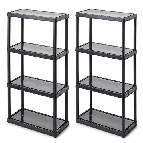 Gracious Living 4 Shelf Tier Light Duty Indoor and Garage Shelf, Black (2 Pack)