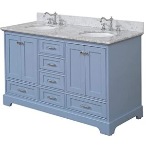 Kitchen Bath Collection Harper 60-inch Double Bathroom Vanity (Carrara/Powder Blue): Includes Powder Blue Cabinet with Authentic Italian Carrara Marble Countertop and White Ceramic Sinks