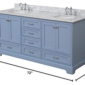 Kitchen Bath Collection Harper 72-inch Double Bathroom Vanity (Carrara/Powder Blue): Includes Powder Blue Cabinet with Authentic Italian Carrara Marble Countertop and White Ceramic Sinks