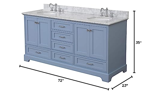 Kitchen Bath Collection Harper 72-inch Double Bathroom Vanity (Carrara/Powder Blue): Includes Powder Blue Cabinet with Authentic Italian Carrara Marble Countertop and White Ceramic Sinks