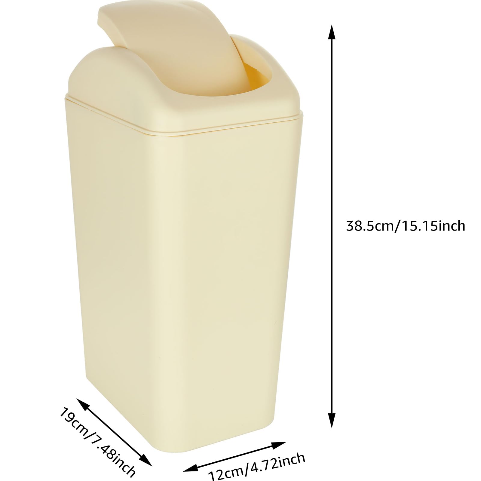 CBTONE 12 Liter / 3 Gallon Plastic Trash Can with Lid, Small Garbage Can Waste Can for Office, Bathroom, Bedroom - Cream-Coloured