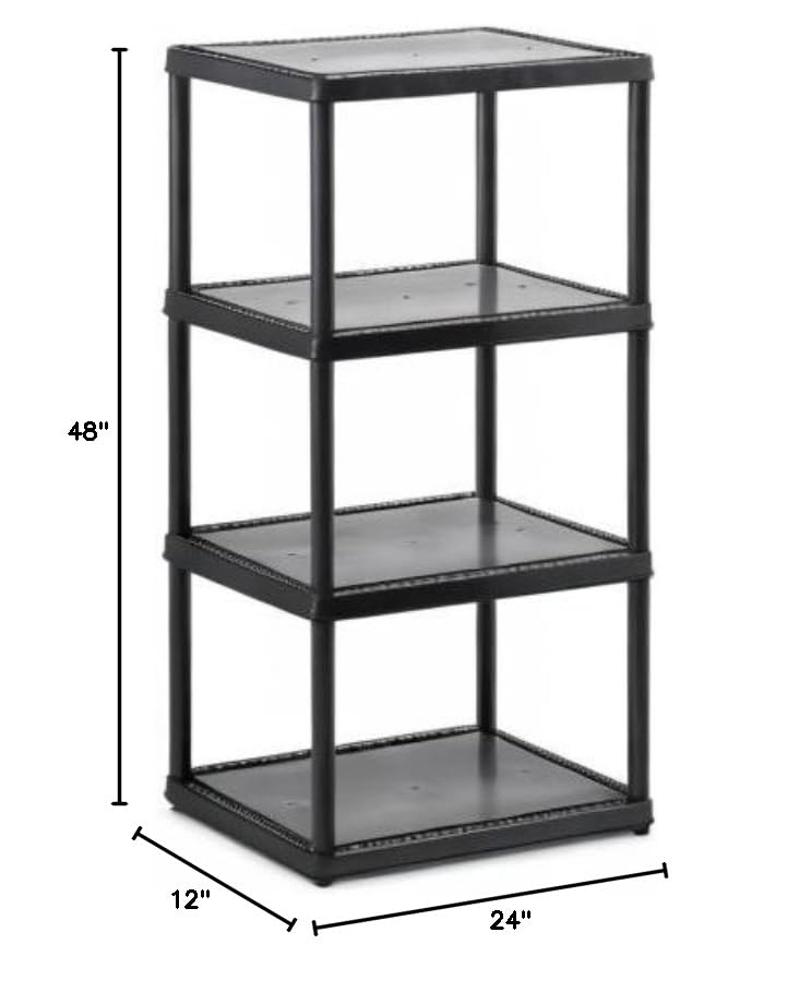 Gracious Living 4 Shelf Tier Light Duty Indoor and Garage Shelf, Black (2 Pack)