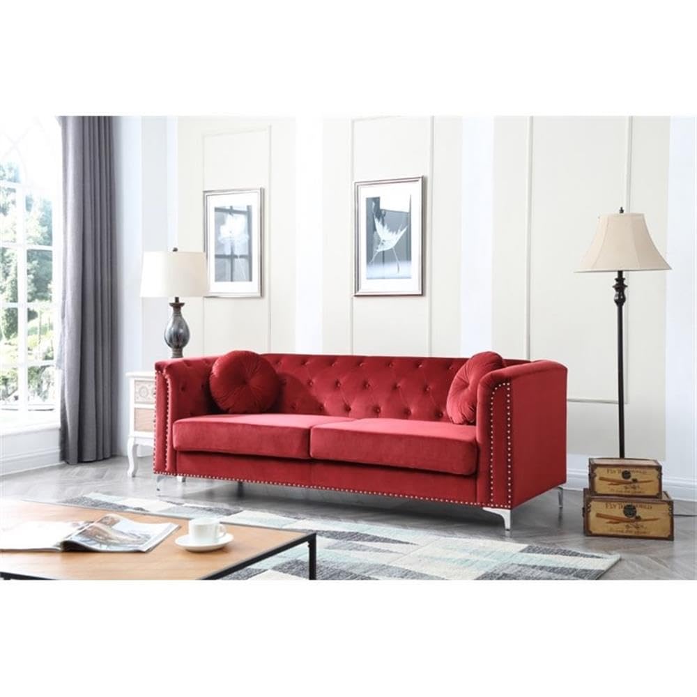 Glory Furniture Pompano Velvet Sofa in Burgundy