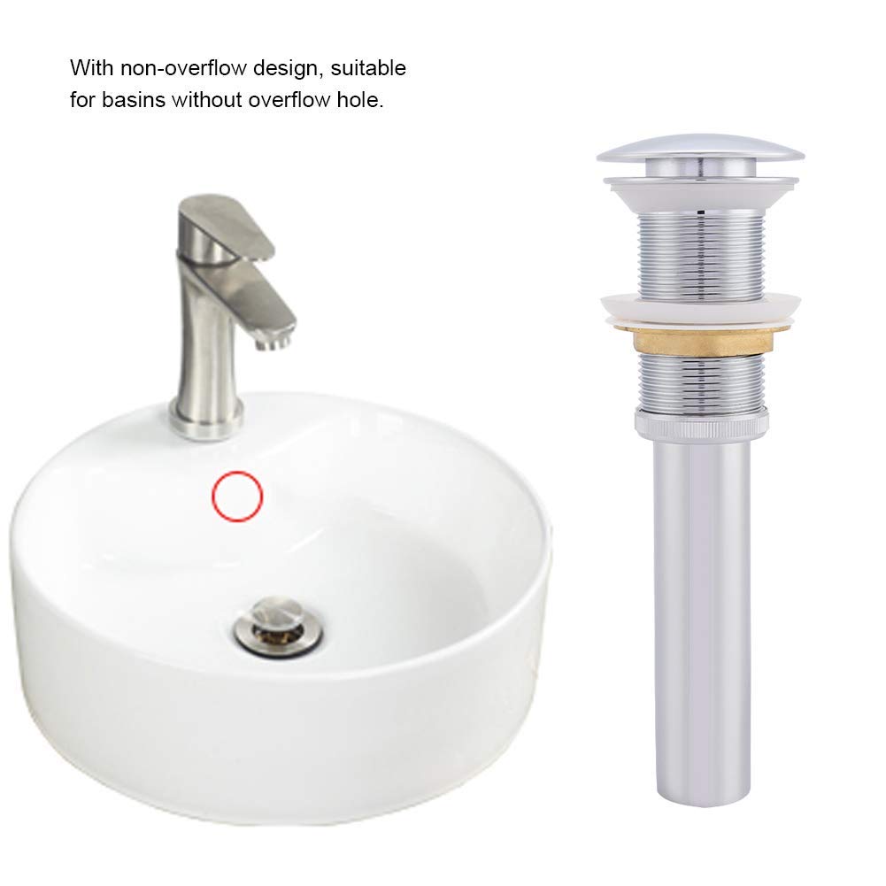 G1 1/4" Brass Bathroom Basin Sink Up Drain Assembly Non Overflow Push and Seal up Drain Assembly Sink Drain Polished Chrome Bathroom Sink Overflow(Silver Chrome)