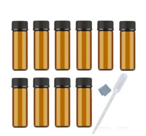 elfenstall 10pcs 5ml 1/6oz amber glass bottle with orifice reducer and screw cap for essential oil perfume liquid diy sample vials 1pc clean cloth + free 3ml dropper