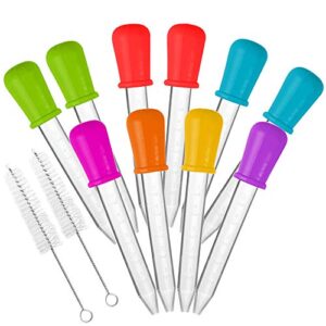 10 pcs liquid droppers & 2 brushes, aifuda silicone and plastic pipettes with bulb tip for candy mold (7 colors)